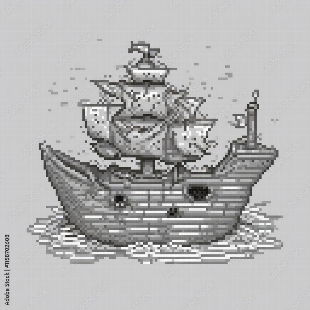 Pixel art image depicts shipwrecked ship lantern mast few other details ...