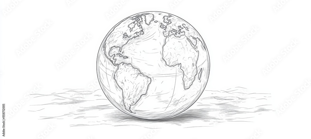Black and White Line Drawing Vector Sketch Illustration of Globe, World ...