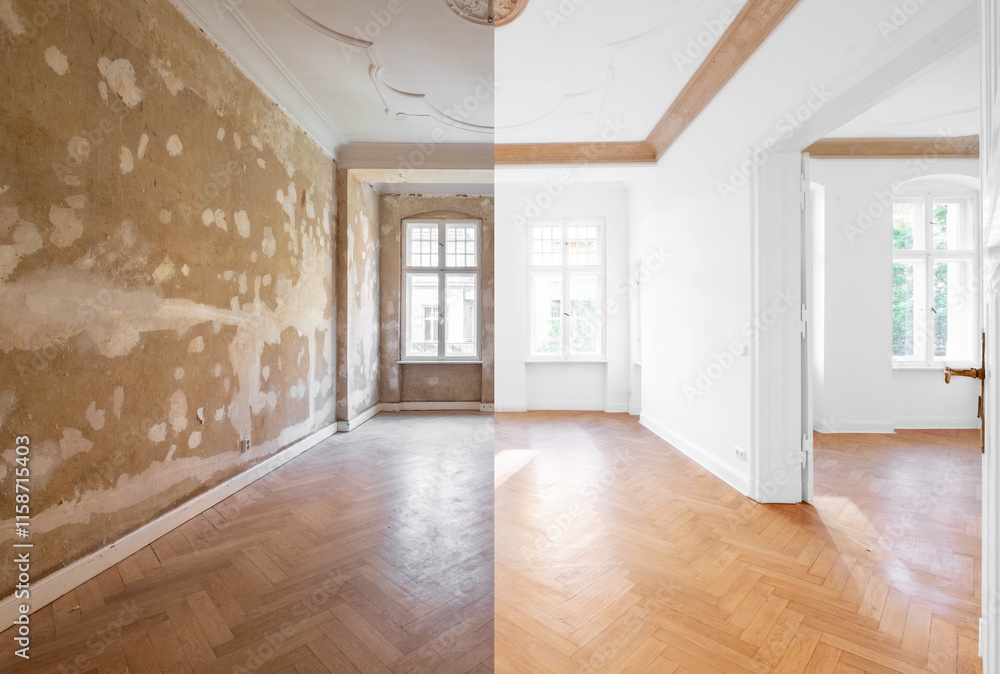Room before renovation, empty flat interior in old building - Stock ...