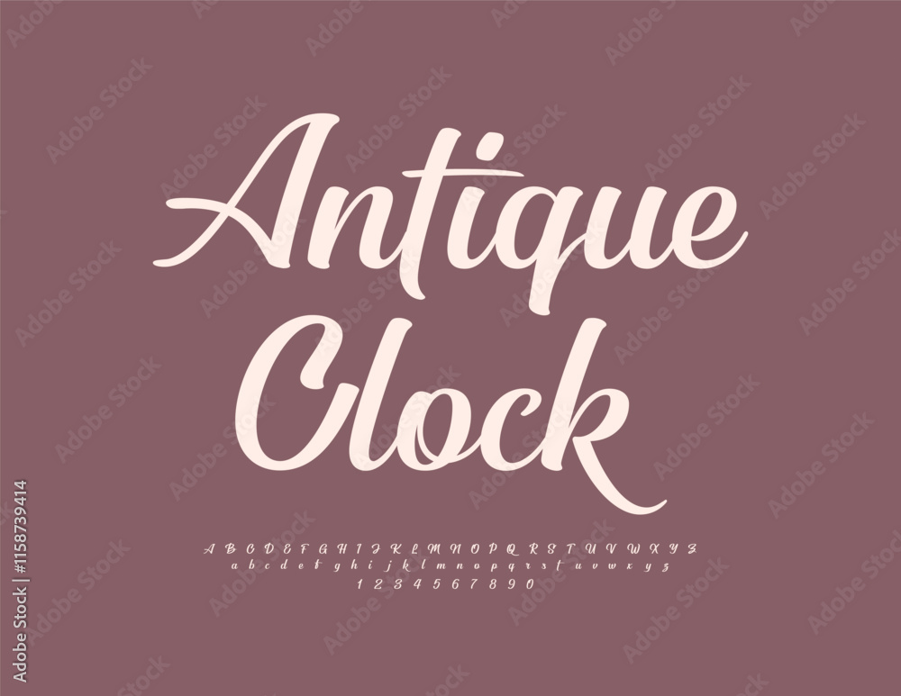 Vector Retro concept Antique Clock. Vintage style Font. Beautiful ...