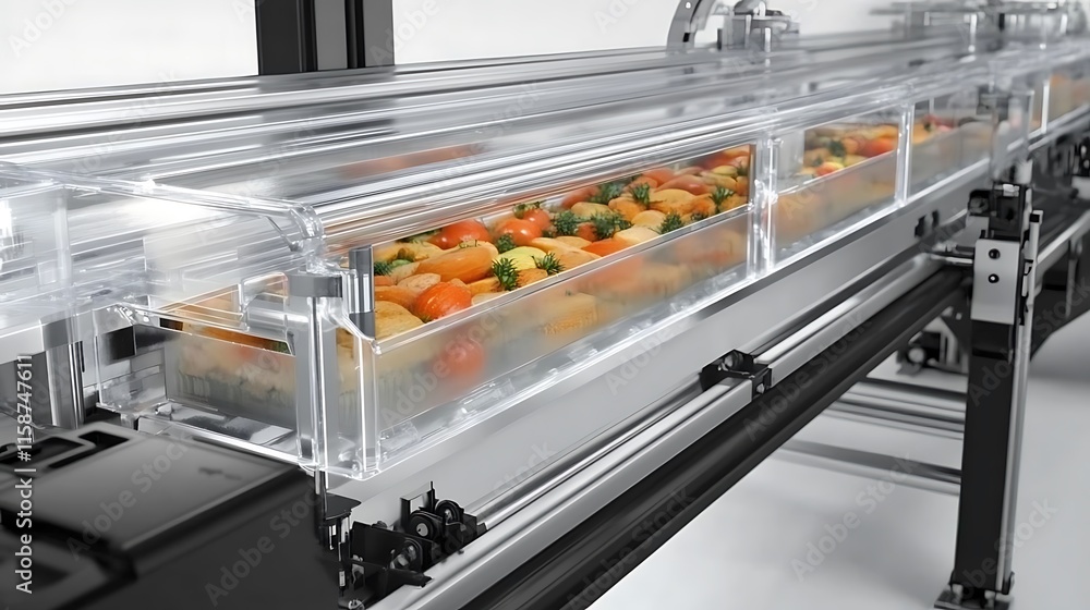 Transparent conveyor system showcasing automated food sorting and ...