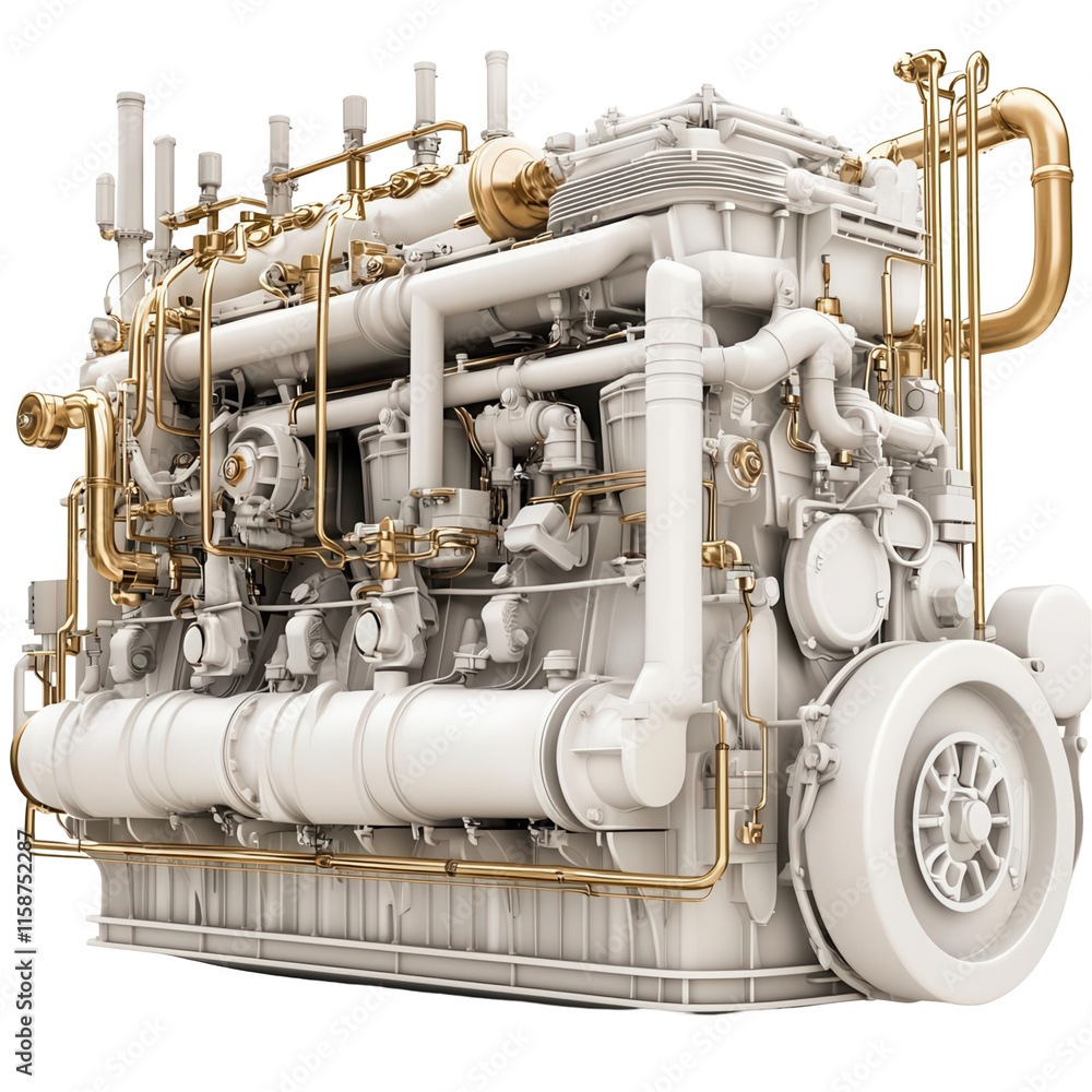 Marine diesel engine powering a vessel transparent background in ...