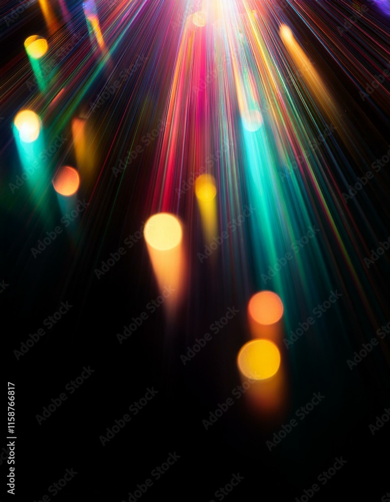 Black background with colorful lights, light beams, blurry cinematic ...