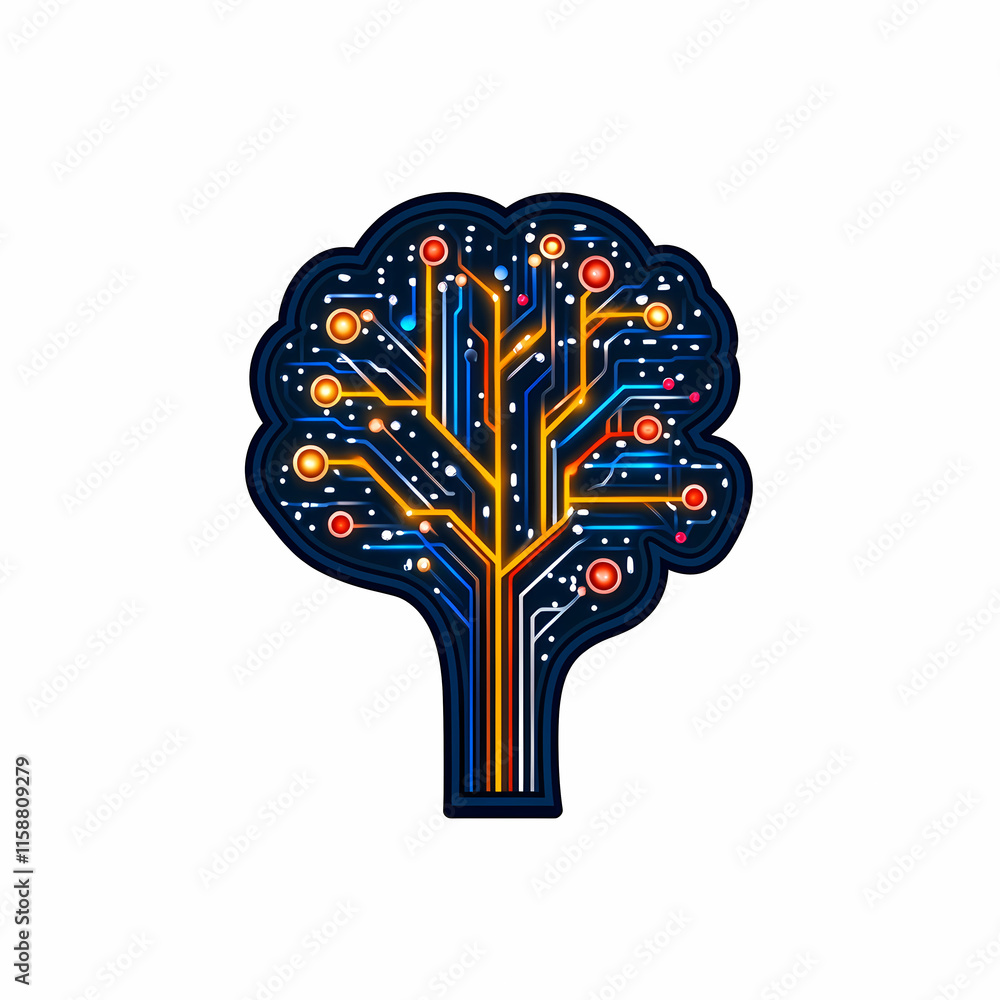 digital tree design representing neural network with vibrant colors and ...
