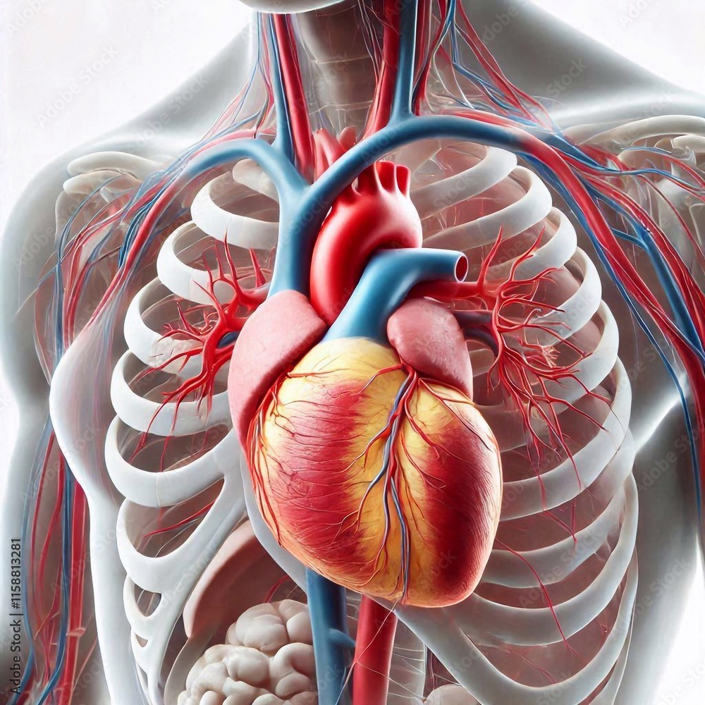 Human heart, anatomy, cardiology model isolated on white background, 3d ...