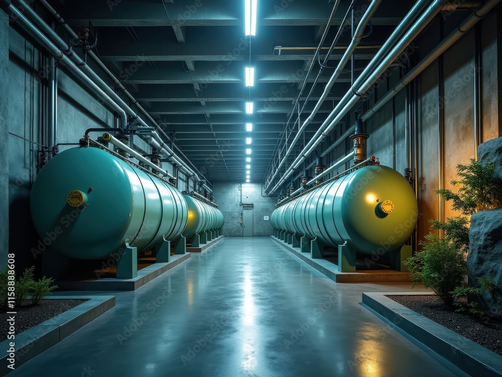 Futuristic underground energy storage facility featuring modern ...
