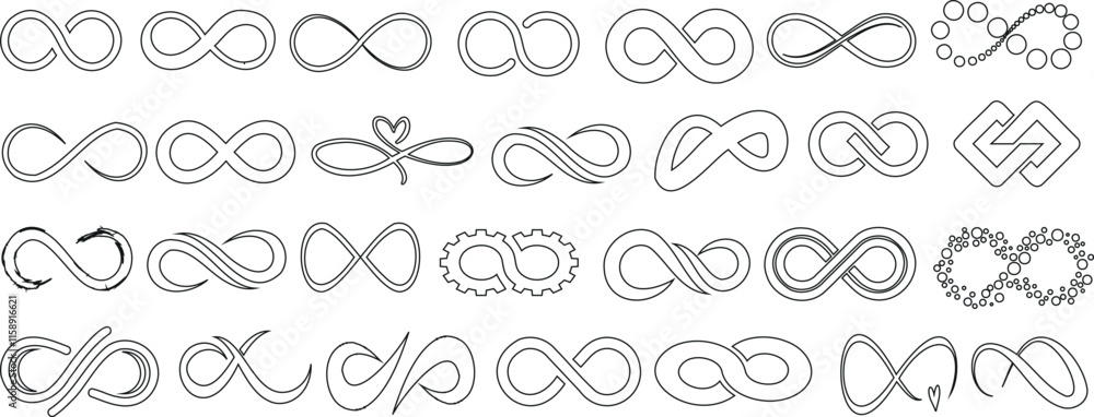 Infinity symbols set, minimalist infinity line art, decorative designs ...