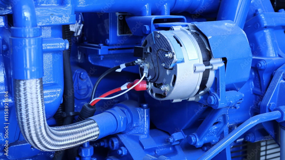 generator or alternator in a car engine. New alternator installed on a ...