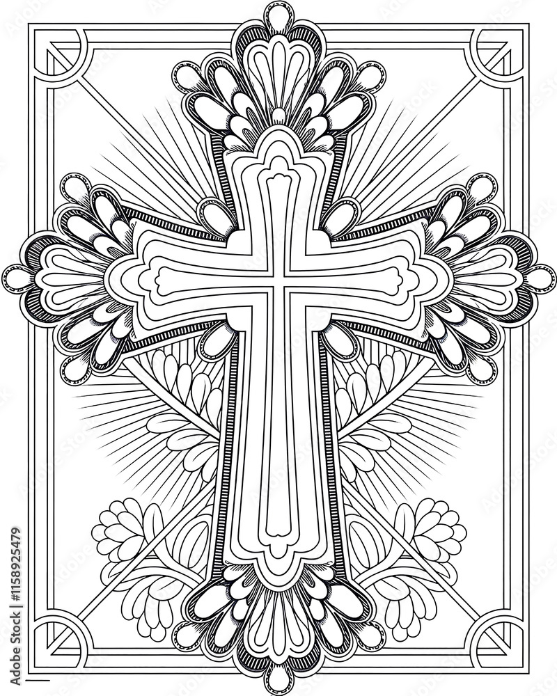 Christian cross religious symbol coloring page, christian art coloring ...