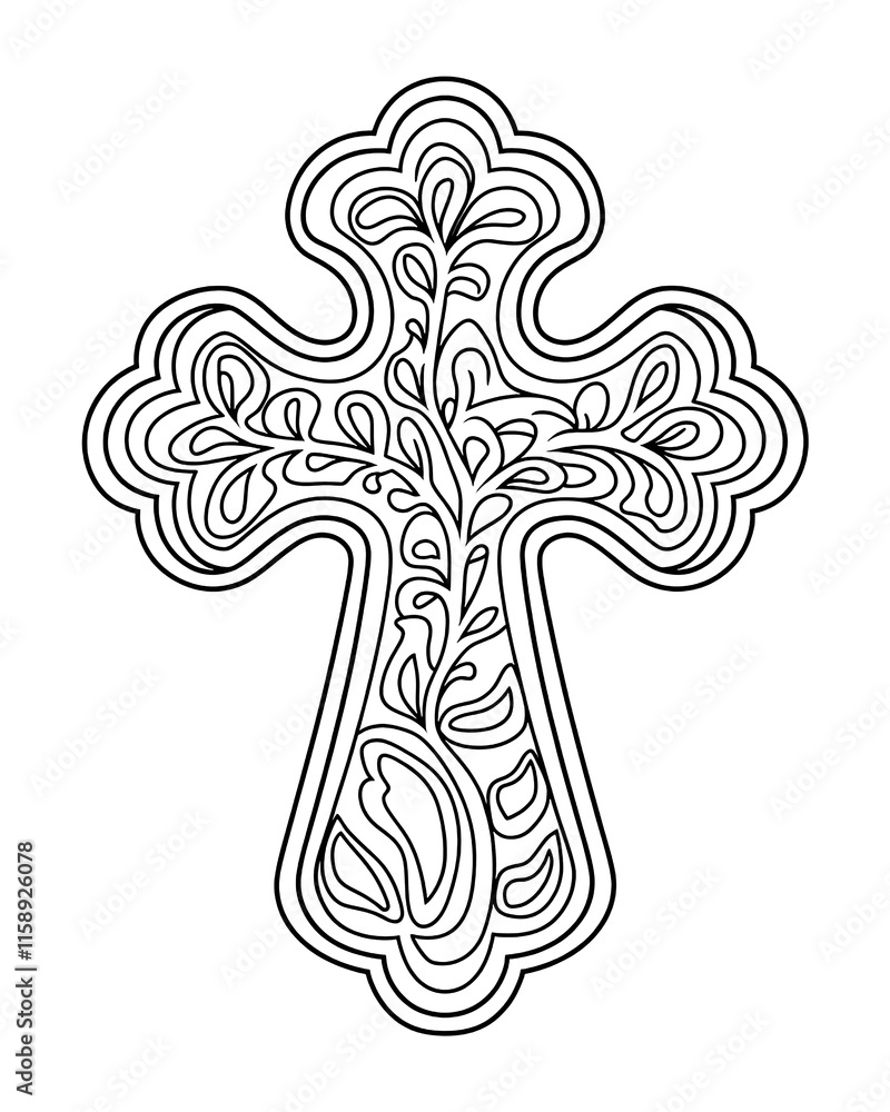 Christian cross religious symbol coloring page, christian art coloring ...