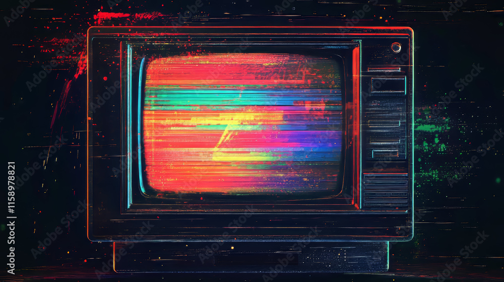 Vintage television screen effect with colorful lines and pixels texture ...