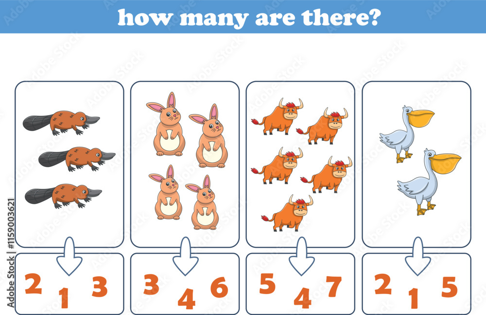 Counting game of wild animals for preschool kids. Printable. Vector ...