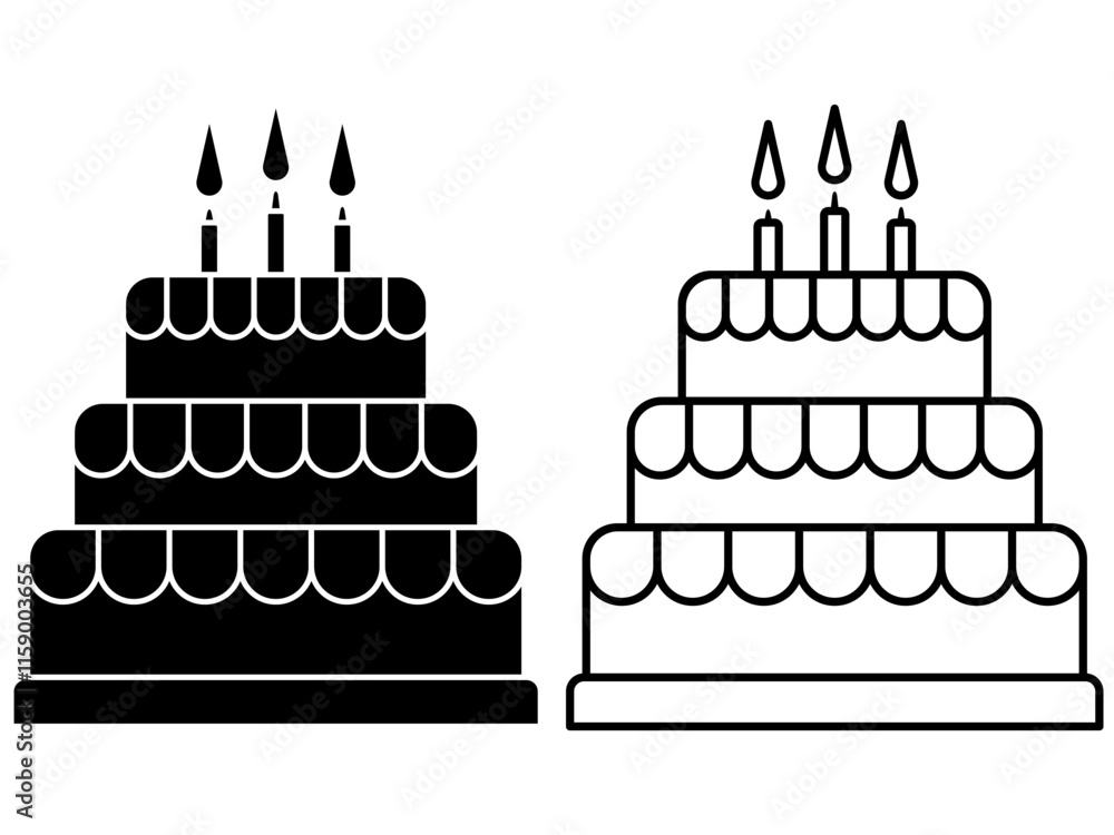 birthday cake icon, simple flat style, illustration, logo sign symbol ...