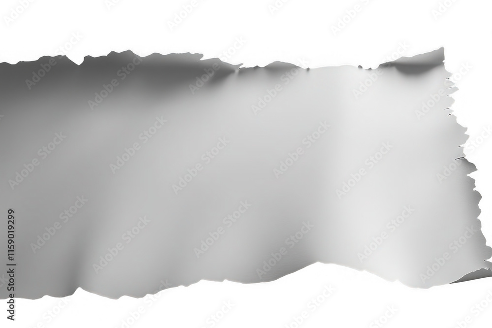 Sheet of smooth white paper with torn edges on three sides, top, bottom ...