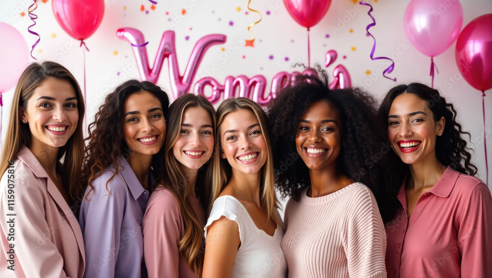 Lively,colorful image of group of different women holiday background ...