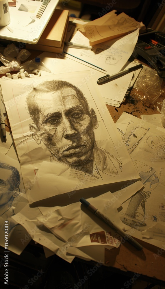 Forensic Artist Creating Suspect Sketch with Detailed Facial Features ...
