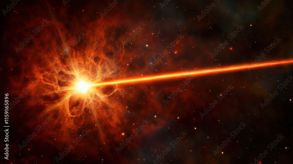 Glowing gamma ray symbol with radiant high-energy beam piercing through ...