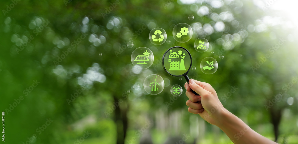 CO2 reduction symbol, climate change limiting global warming ...