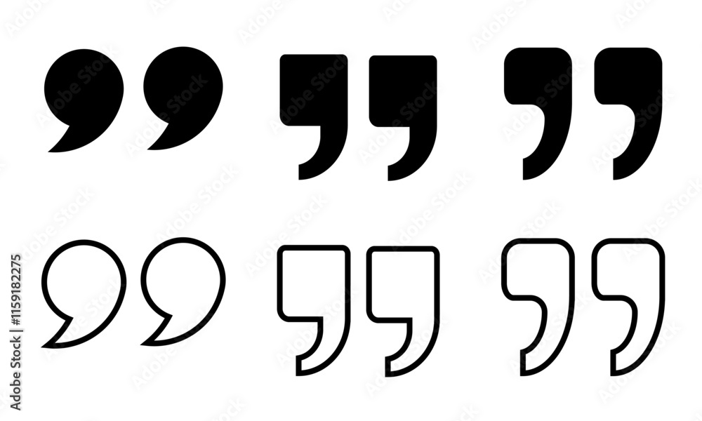 Black quotation mark, quote symbol icon vector illustration, double ...