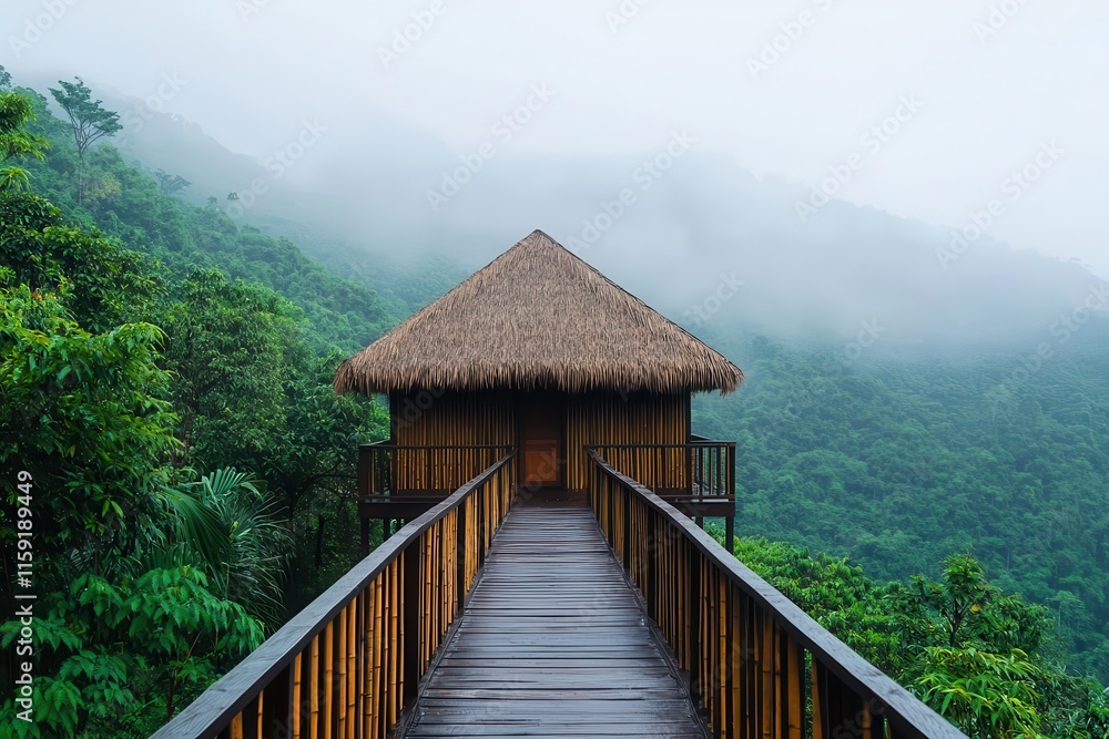 travel exploration and accommodation. A jungle lodge with canopy ...