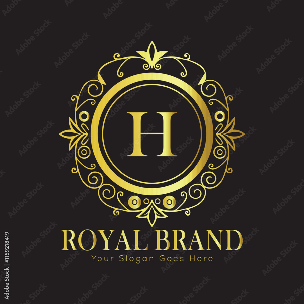 Letter H Luxury brand logo design with a royal gold crown emblem and ...