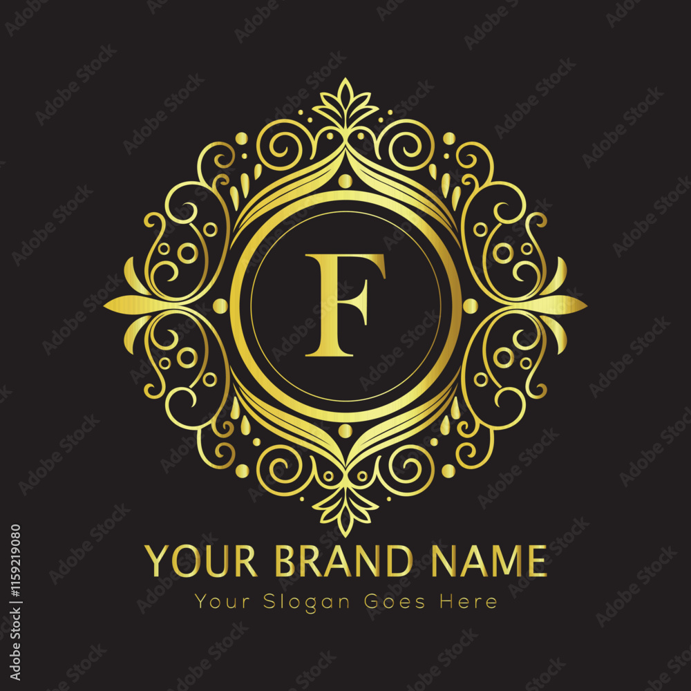 Letter F Luxury brand logo design with a royal gold crown emblem and ...