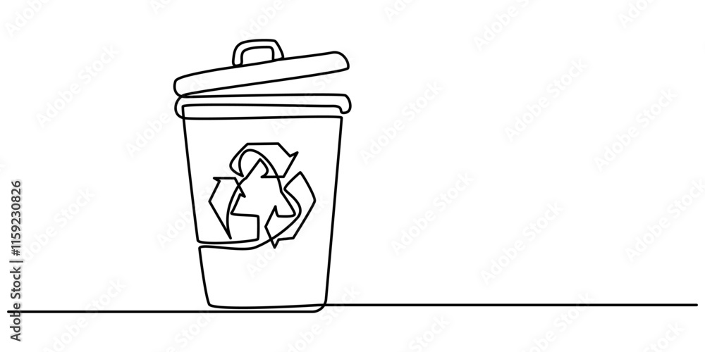 Recycling Bin Line Icon with Editable Stroke, Continuous one line ...