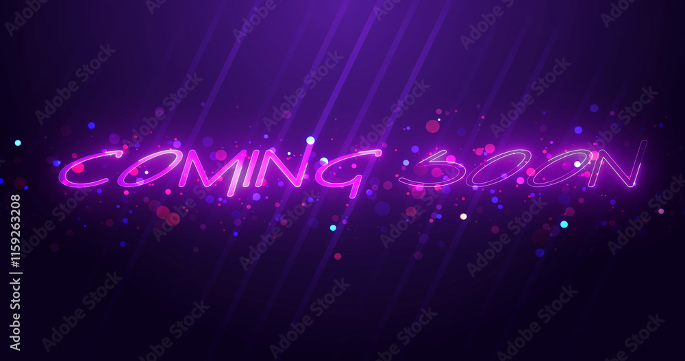 Coming Soon neon styled text animation background. Fairy dust intro ...