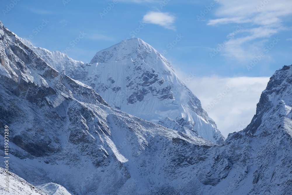 Amazing winter scenery of Himalaya panorama with Pumori Mount from ...