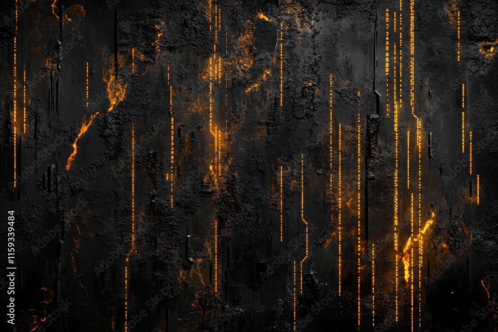 Digital fossils with ancient code and binary artifacts, dark retro-tech ...