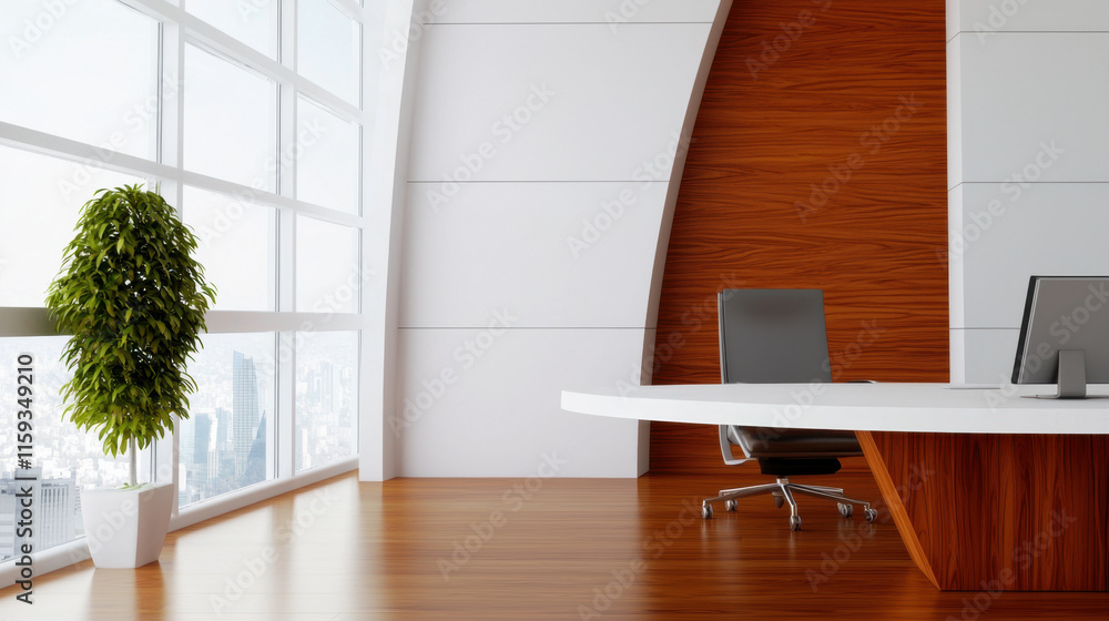 Ultra modern office interior featuring sleek design, large windows, and ...