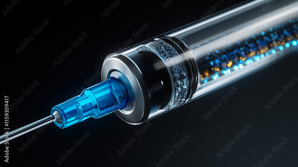 A high-definition close-up of a medical syringe with a transparent ...