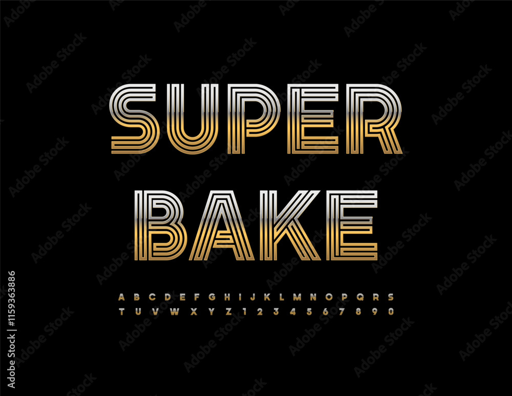 Vector advertising banner Super Bake. Modern Elite Font. Luxury Gold ...