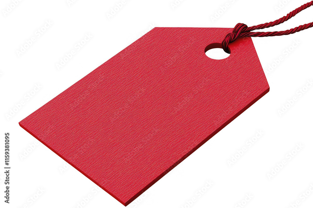 Rectangular blank red tag, close-up of the image, on white background ...