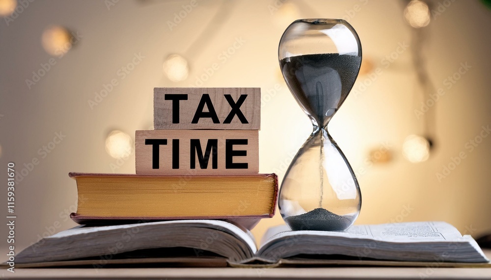 Tax Time Countdown: An hourglass and the words "Tax Time" on wooden ...
