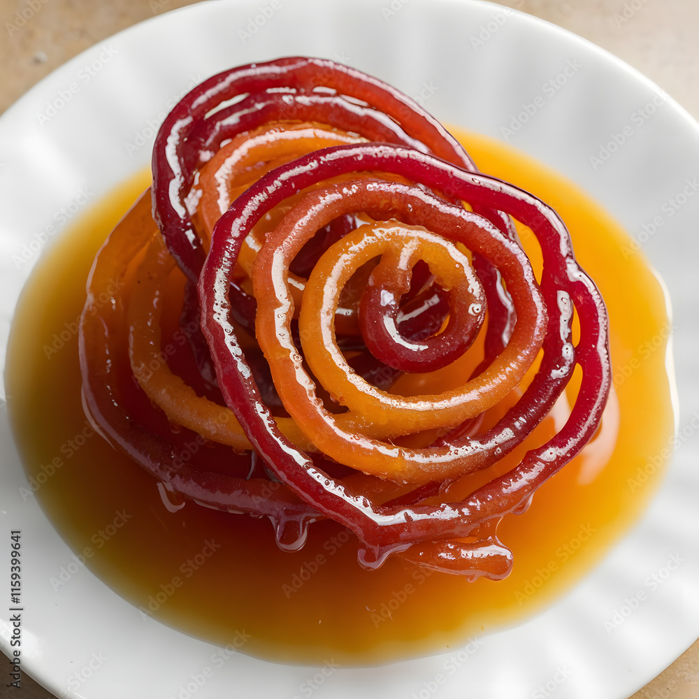 Pakistani traditional desert, sweet jalebi with sugar syrup, evening ...
