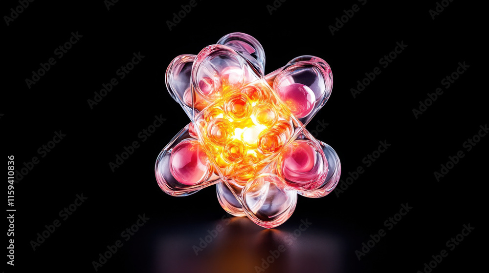 Bohr Model, A detailed close-up image of a helium atom represented by a ...