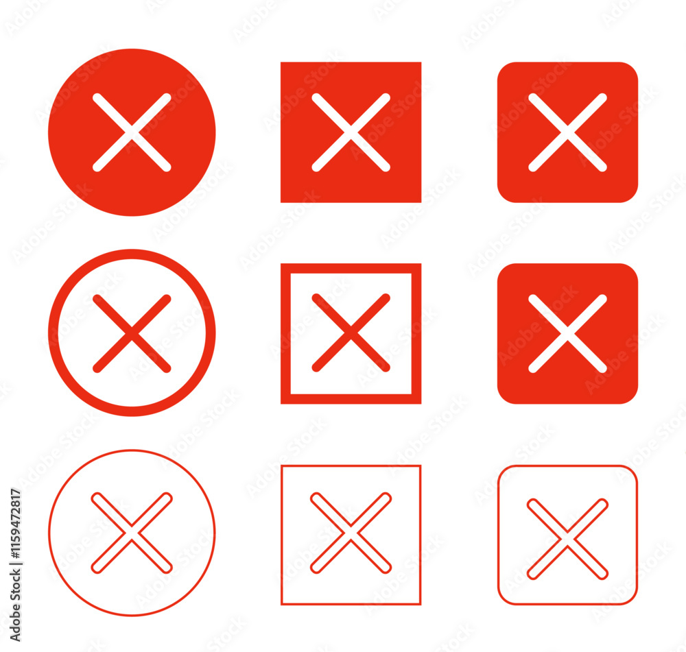 Check box tick mark icon set button correct right wrong buttons or yes or no checkmark red cross ...