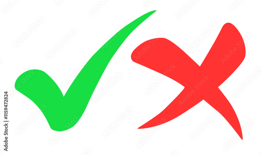 Check box tick mark icon set button correct right wrong buttons or yes or no checkmark red cross ...