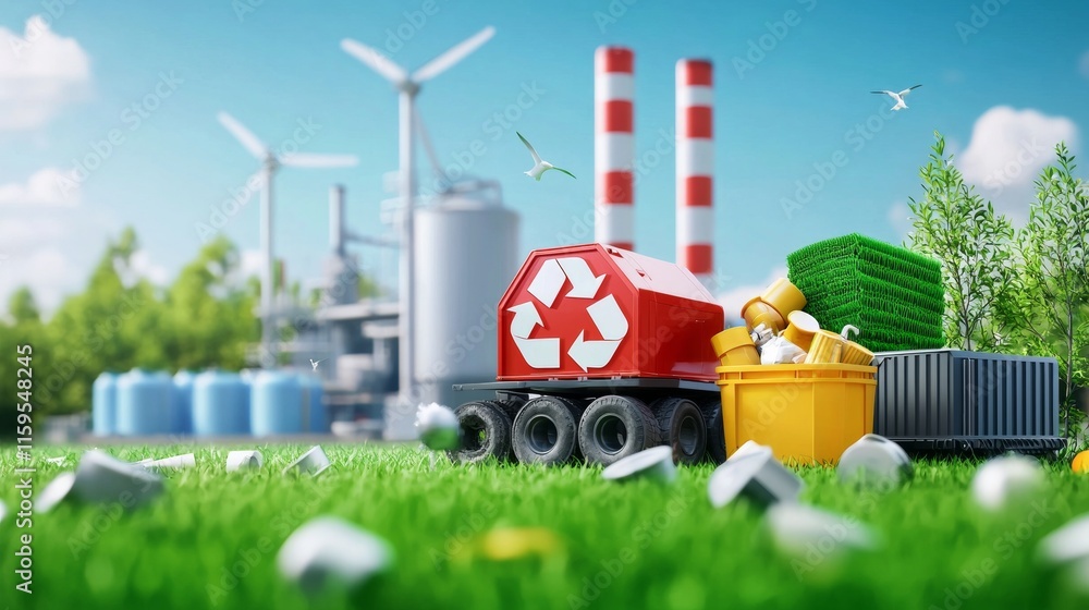 Recycling Truck at Green Energy Facility, Sustainable Waste Management ...