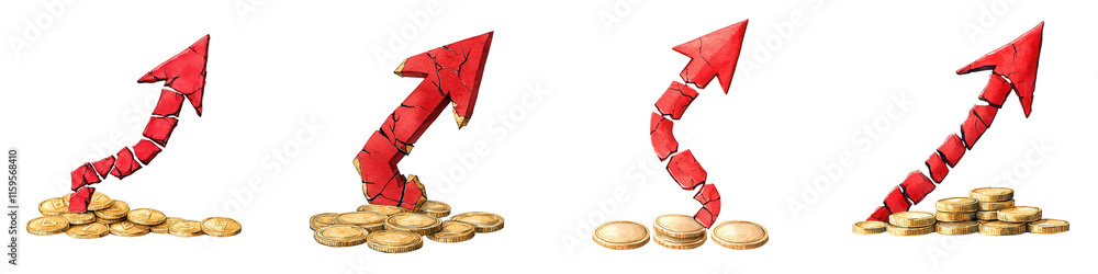 Red Arrow Weaving Downward Through Cracked Gold Coins, Depicting ...