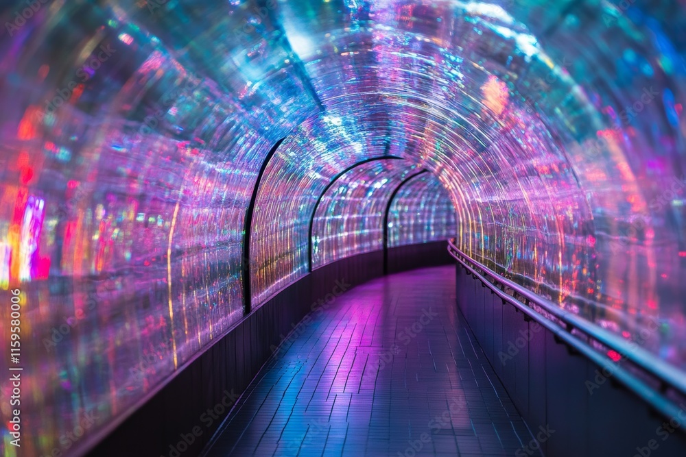 immersive art installation iridescent tunnel with metallic translucent ...