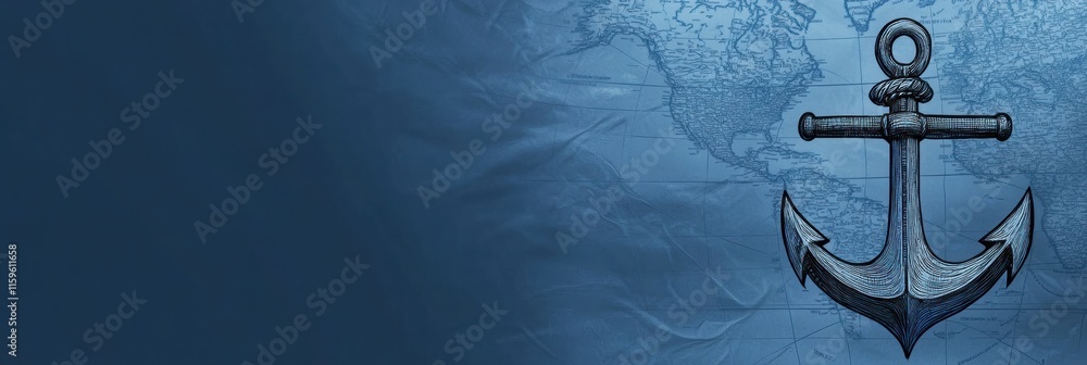 Nautical anchor on an ancient map with ample copy space for any text or ...