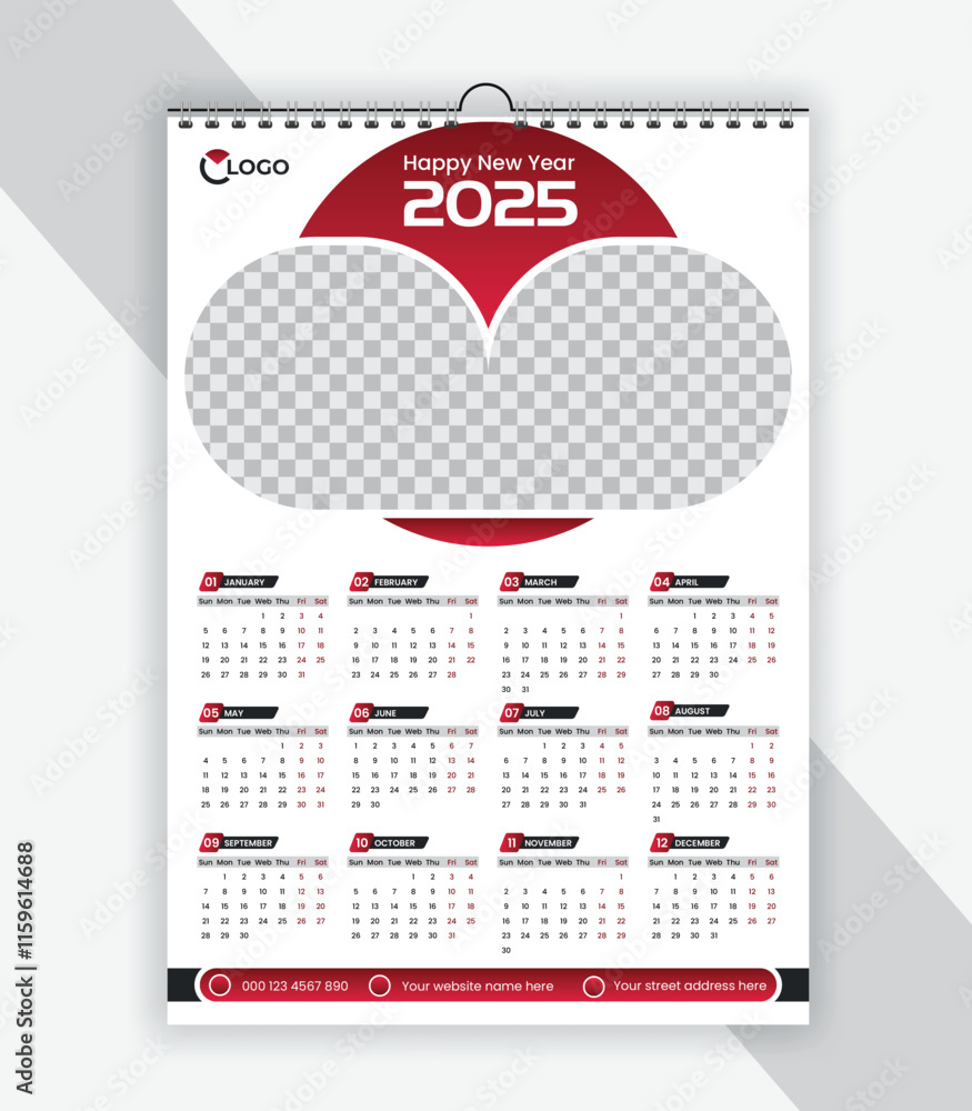 Modern wall calendar design 2025. Print Ready One Page wall calendar ...