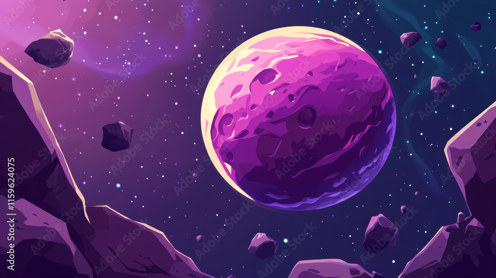 Purple planet turnaround animation, violet globe with rocky surface ...