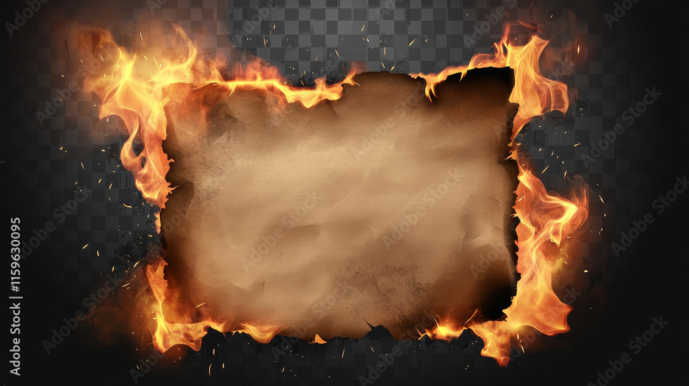 Burning paper sheets set isolated on transparent background. Vector ...