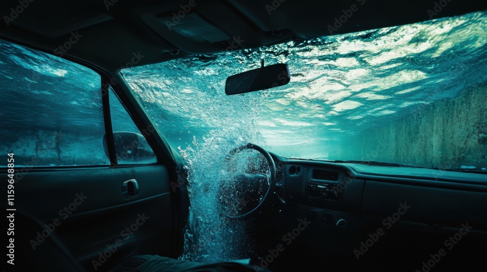Submerged Car Underwater Scene Drowning Vehicle, Aquatic Disaster Stock ...