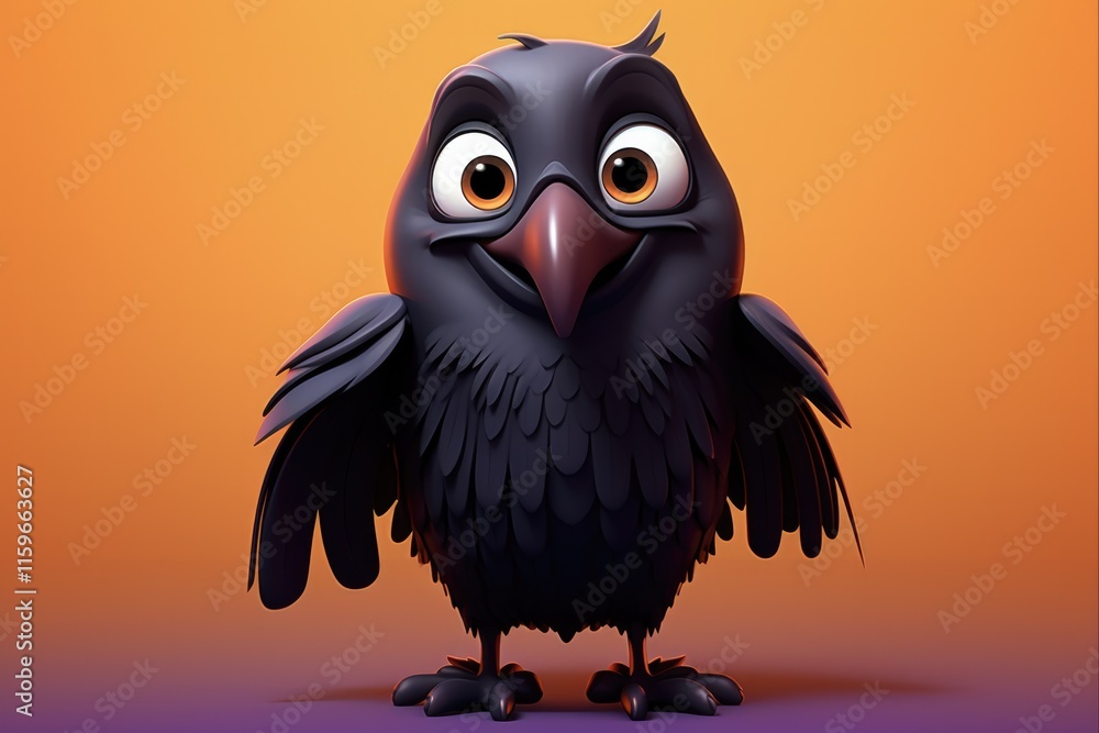 Happy Cartoon Raven - Cute 3D Character Illustration with Playful ...