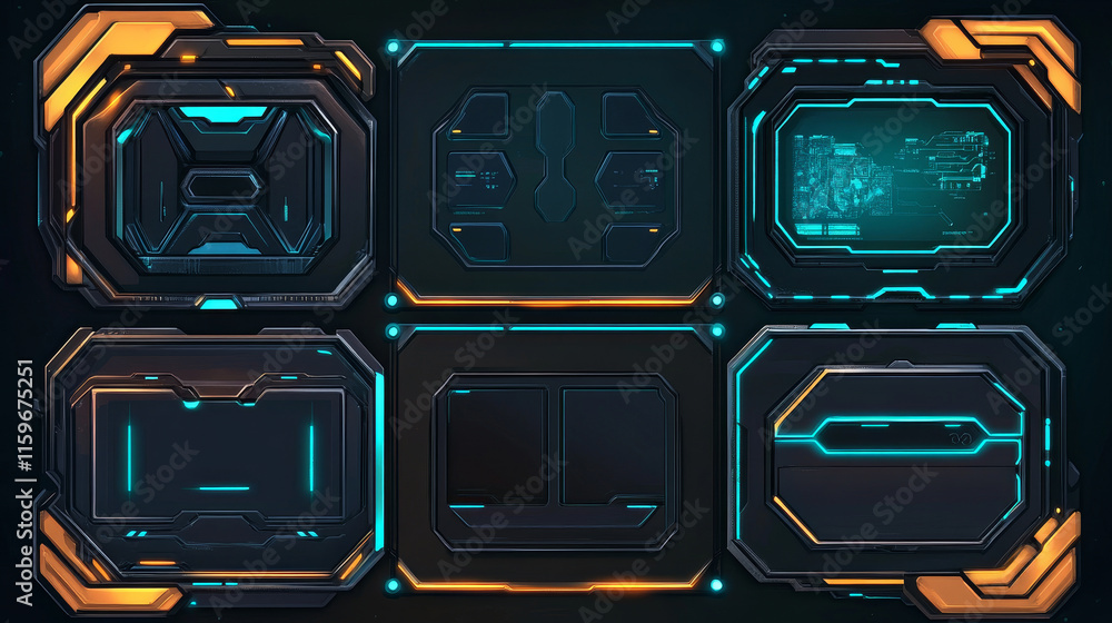 Game streaming overlay frames and buttons. Template of ui design for ...