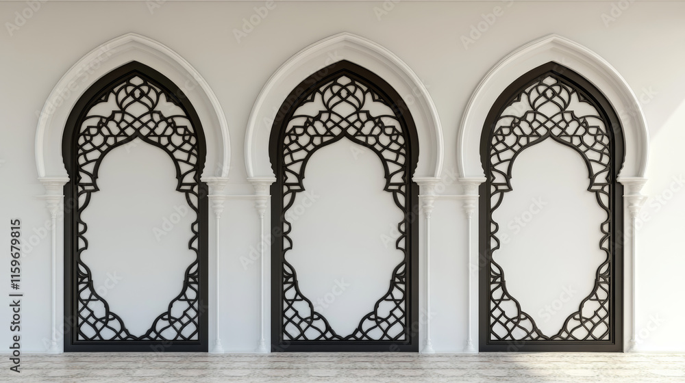 Old traditional islamic window shape set in oriental style. Black ...
